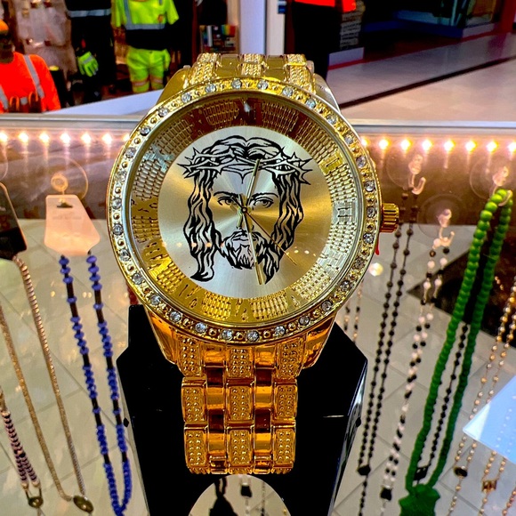 Accessories | Diamond Watch Jesus Face With Roman Style Numbers | Poshmark